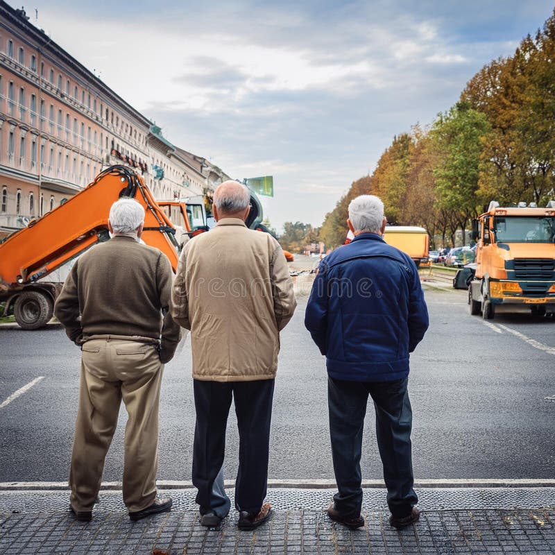 Retired Men Watching Road Works, AI Generated Stock Illustration ...