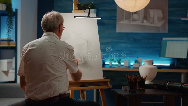 Retired Person Drawing Inspiration Design To Create Artwork Stock Video ...