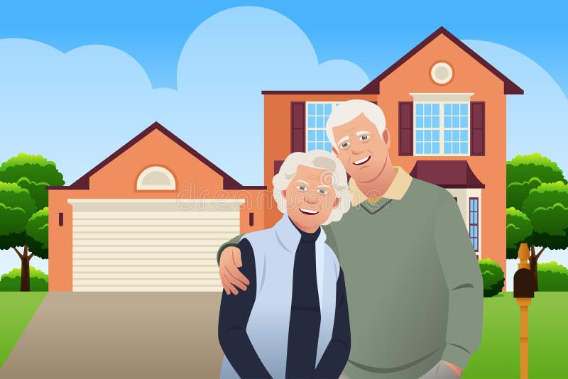 Retired Senior Couple in Front of Their House Vector Illustration Stock ...