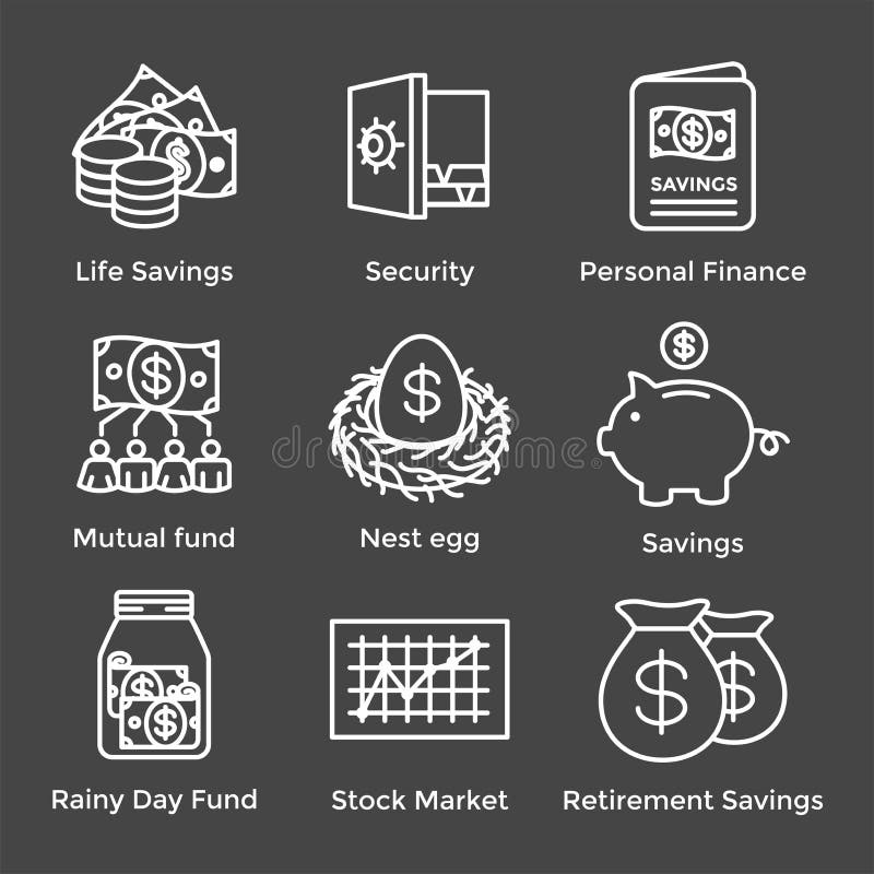 Retirement Account and Savings Icon Set W Mutual Fund, Roth IRA, Etc ...