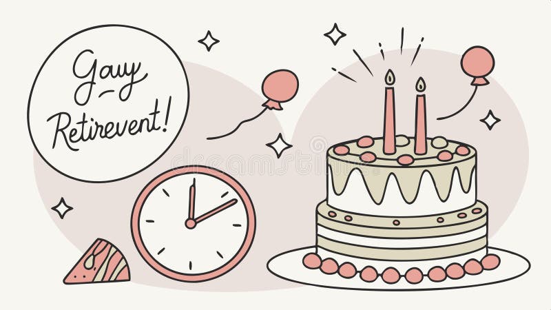 Retirement Cake with Clock, Celebration and Milestone Event Vector ...