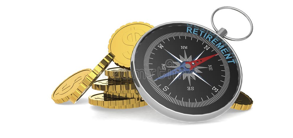 Retirement Concept with Compass and Gold Coins Stock Illustration ...