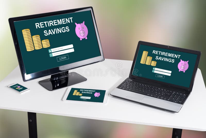 Retirement Savings Concept on Different Devices Stock Image - Image of ...