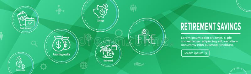Retirement Savings Icon Set and Web Header Banner Stock Vector ...