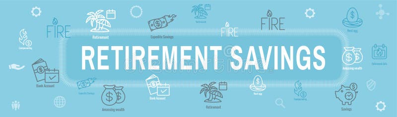 Retirement Savings Icon Set and Web Header Banner Stock Vector ...