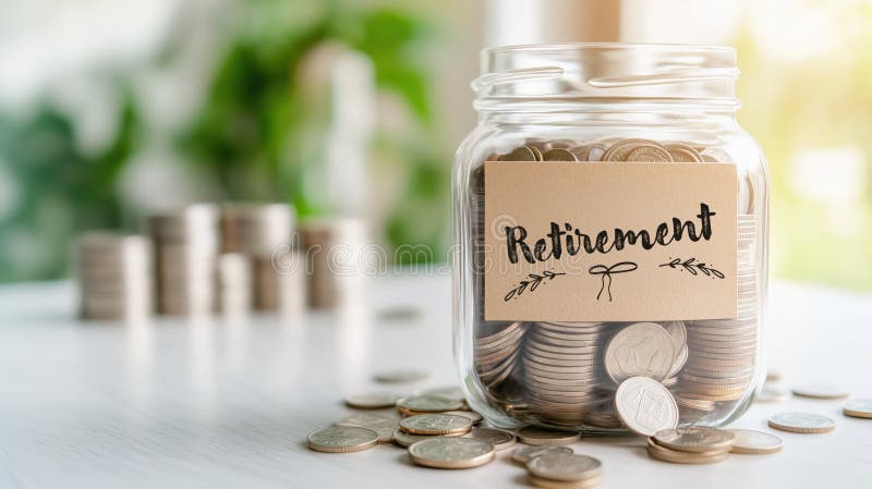 Retirement Savings Jar Filled with Coins, Symbolizing Financial ...