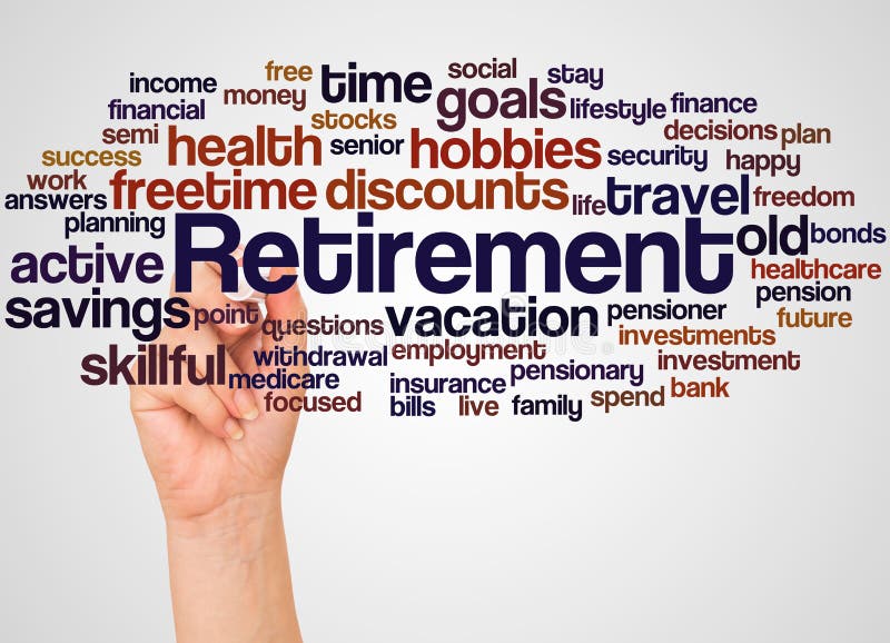 Retirement Word Cloud and Hand with Marker Concept Stock Illustration ...