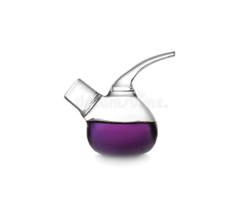 Retort Flask with Blue Liquid on Background. Laboratory Glassware Stock ...