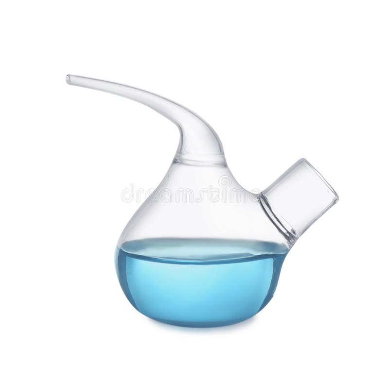 Glass Retort Flask with Red Liquid Sample Isolated. Laboratory Analysis ...