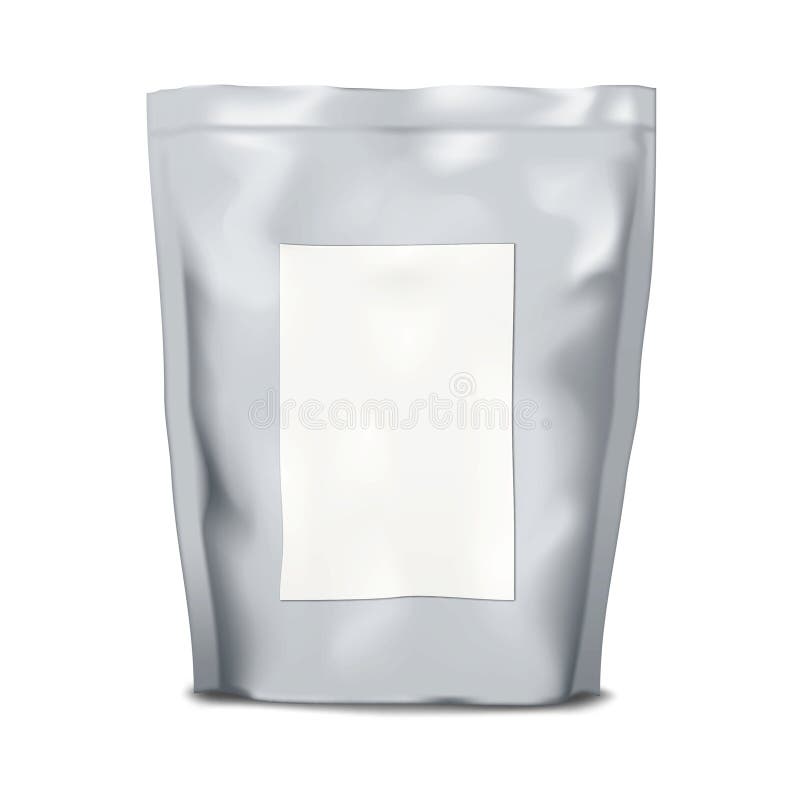 Retort Stand-up Pouch with White Blank Label Sticker Vector Mock-up ...