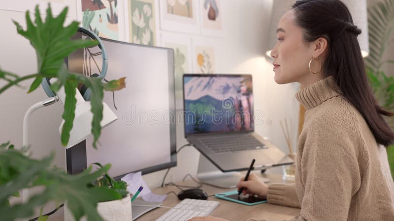 Retouching, Editing and Creative with a Woman Designer Working on a ...