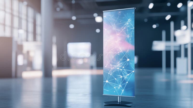 A Retractable Banner Display with Abstract Blue and Pink Network Design ...