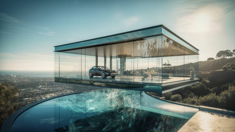 Retractable Glass Floor Home: Infinity Pool & Panoramic Views Stock ...
