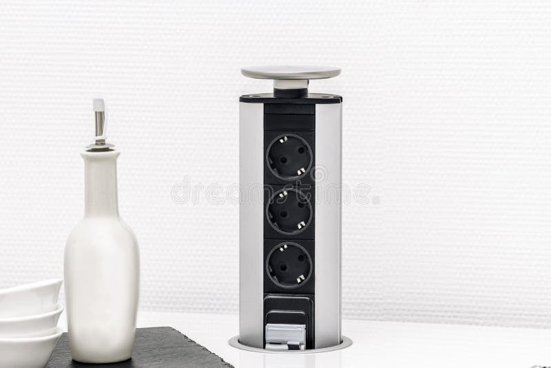 Retractable Pop-Up Power Socket 3 US Plug. Electrical Outlet on the ...