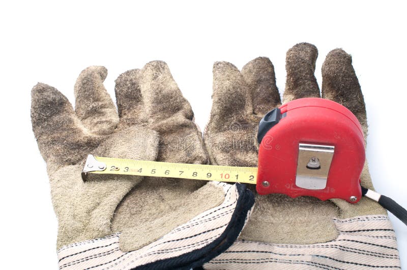 Retractable Steel Tape And Leather Work Gloves. Picture Image: 13639585