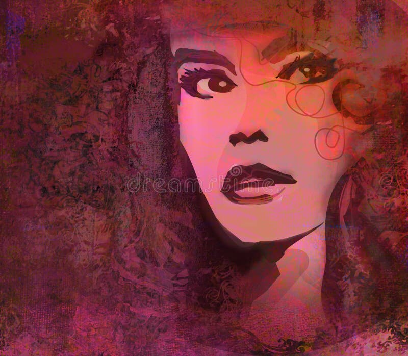 Retrato Abstracto De La Mujer Del Grunge Stock de ilustración ...