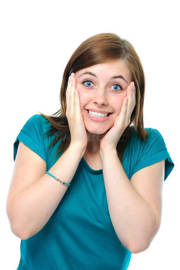 Primer De Una Mujer Joven Feliz Sorprendida Imagen de archivo - Imagen ...