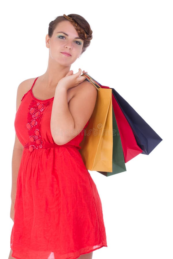 Retrato De La Mujer Joven Imponente Con El Bolso De Compras Imagen de ...