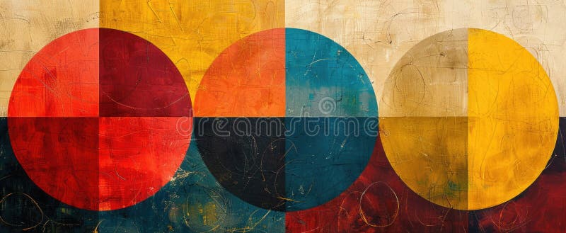 Retro Abstract Art: Bold Circles in Primary Colors on Textured ...