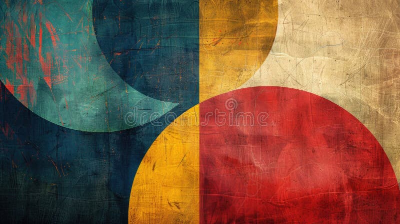 Retro Abstract Art: Bold Circles in Primary Colors on Textured ...