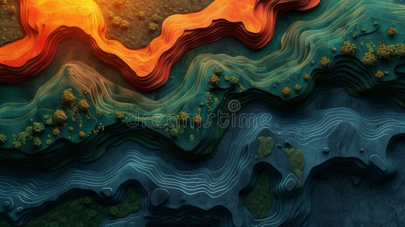 Retro Abstract Background with Hand Drawn Lines and Natural Landscape ...