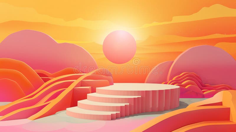 Retro Abstract Landscape Scene for Product Display, Bright Landscape ...