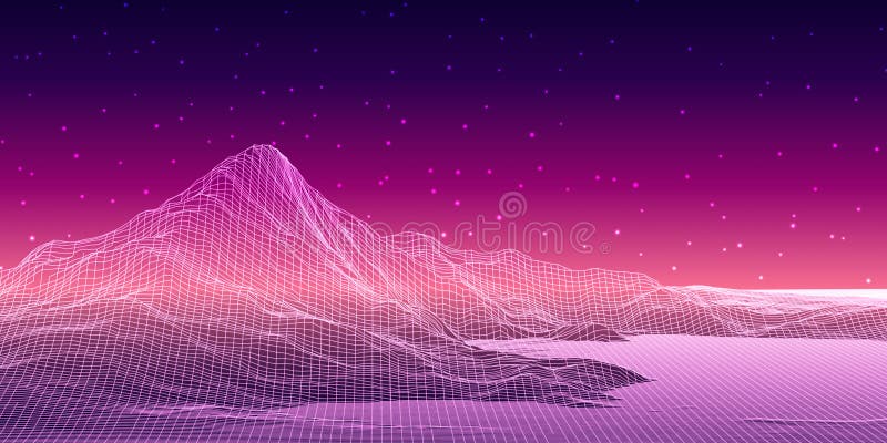 Retro Abstract Wireframe Digital Landscape Background Stock Vector ...