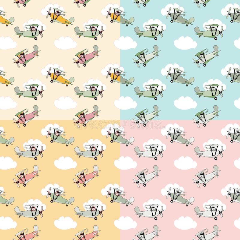 Retro Airplane Seamless Pattern Stock Illustration - Illustration of ...