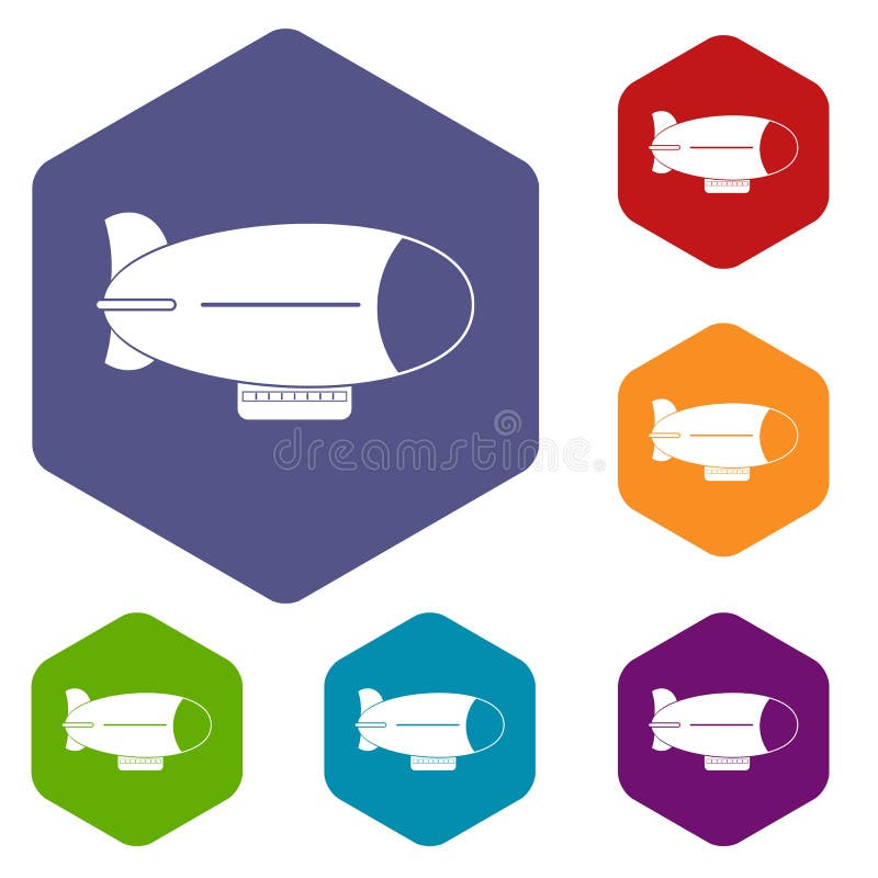 Retro Airship Icons Set Hexagon Stock Vector - Illustration of journey ...