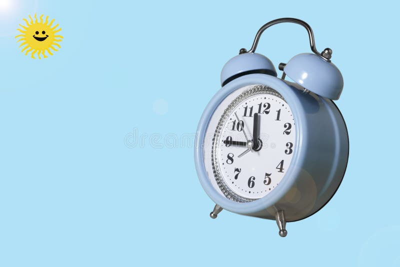 Retro Alarm Clock. Close Up One Classic Alarm Clock on a Blue ...