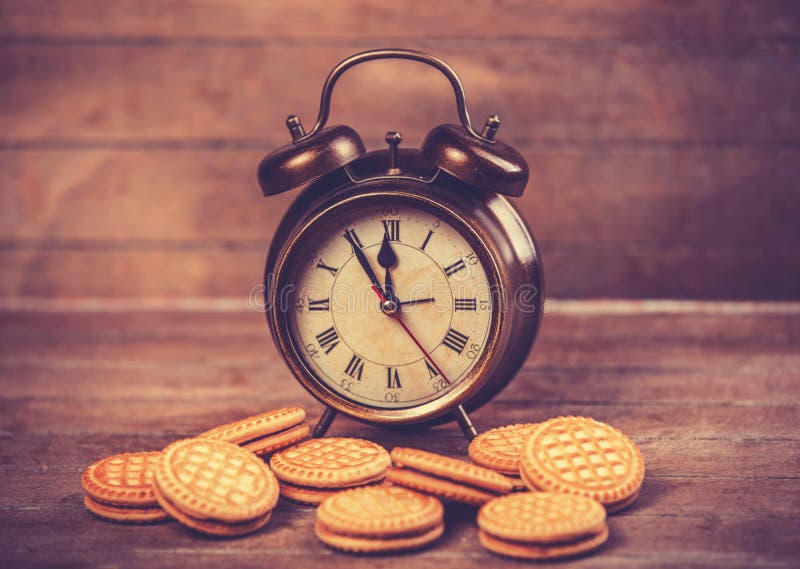 Retro Alarm Clock with Cookie Stock Photo - Image of pressure, cookie ...