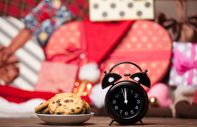 Retro Alarm Clock with Cookie Stock Image - Image of food, holidays ...