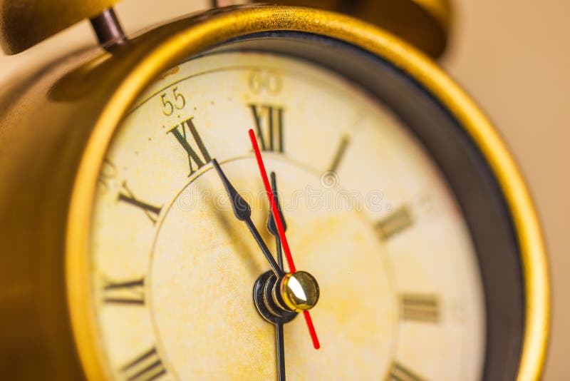 Retro Alarm Clock with Five Minutes To Twelve O Clock. Old Style ... Retro Alarm Clock with Five Minutes To Twelve O Clock. Old Style ...