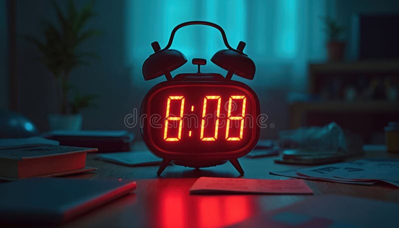 Retro Alarm Clock with Glowing Red Digital Display Shows 8 08 on ...