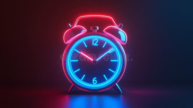 Retro Alarm Clock with Neon Lights Stock Illustration - Illustration of ...