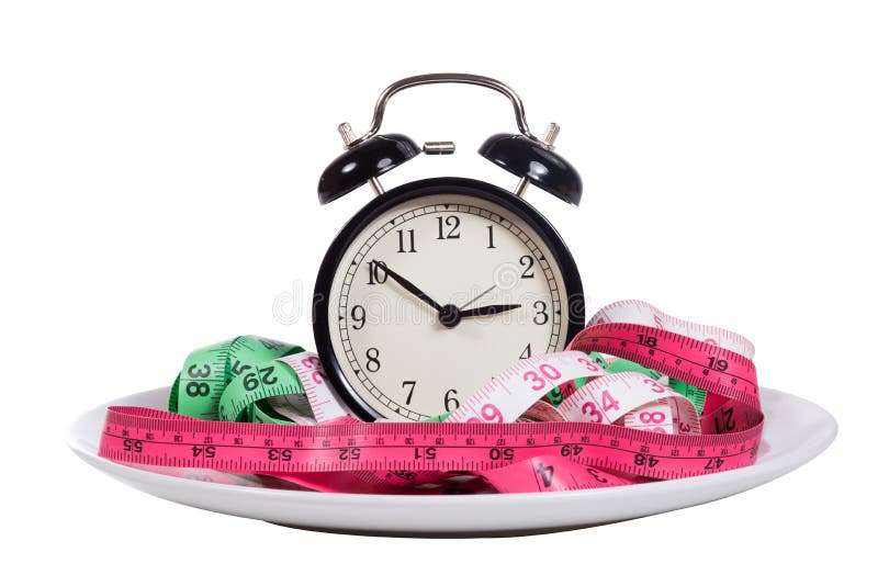 Retro Alarm Clock on a Plate with Tape Measures Stock Image - Image of ...