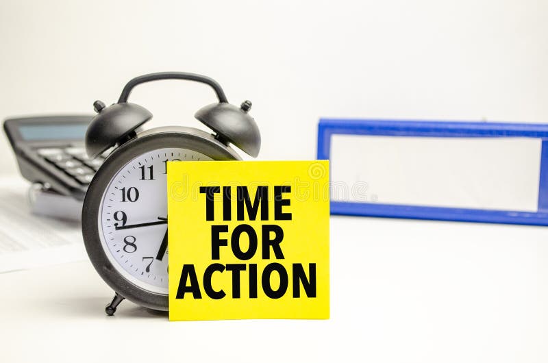 Retro Alarm Clock and the Text Time for Action Stock Image - Image of ...