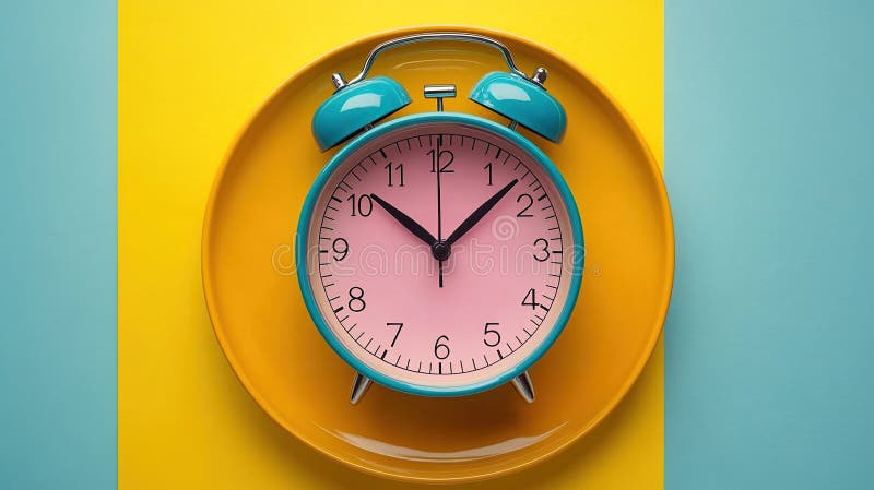 Retro Alarm Clock on a Vibrant Plate Stock Illustration - Illustration ...