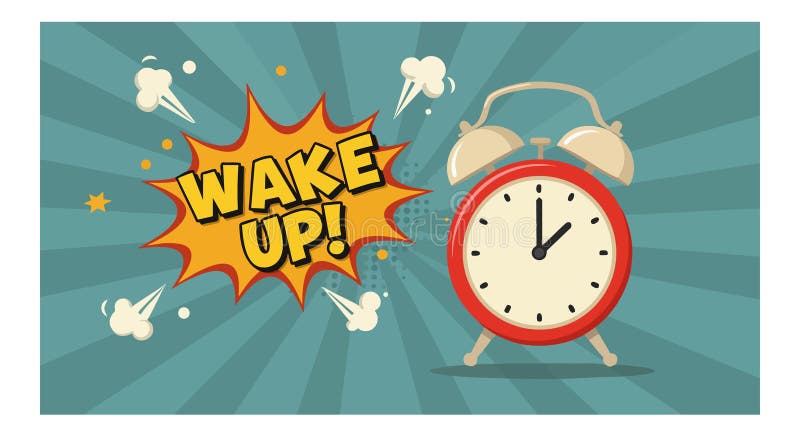 Retro Alarm Clock with Wake Up Text in Comic Style Vector Illustration ...