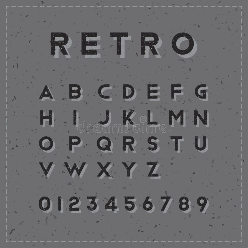 Retro Alphabet with Texture. a Set of Fonts with Numbers in the Old ...