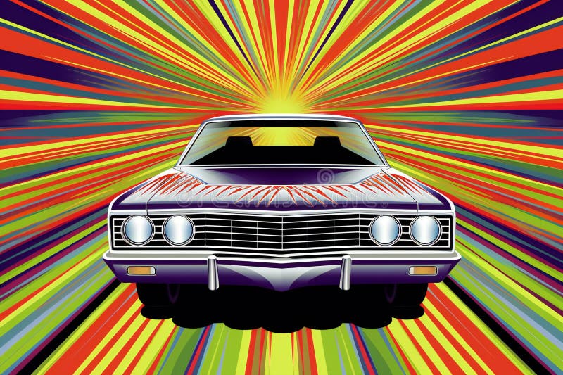 Retro American Car with Sunburst Background Illustration Graphic Design ...