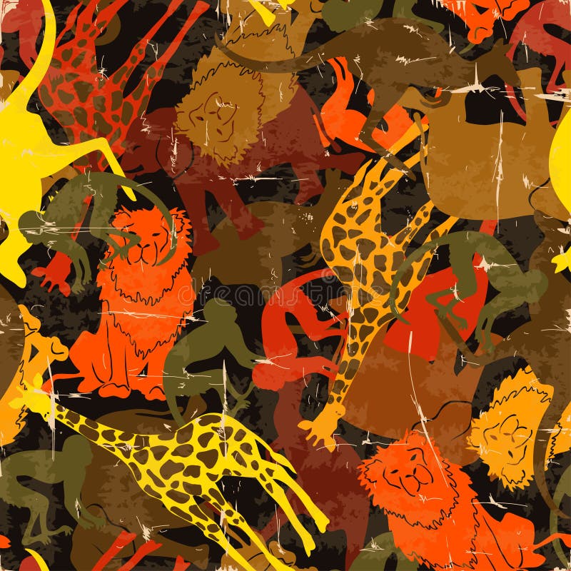 Retro Animal Silhouettes Seamless Pattern. Stock Vector - Illustration ...