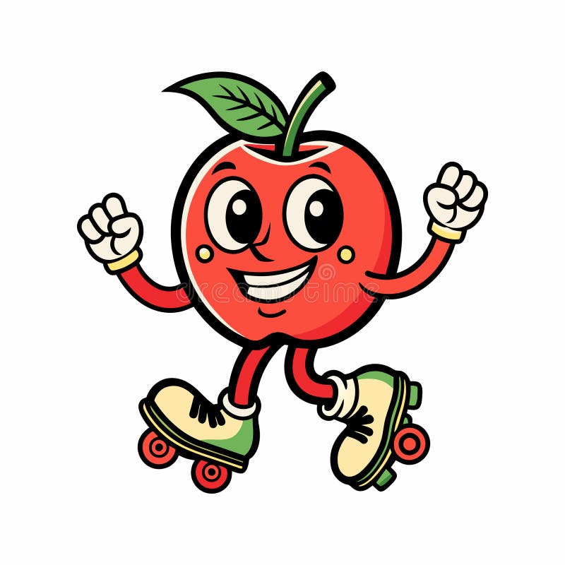 A Retro Apple Character Roller Skating Stock Vector - Illustration of ...