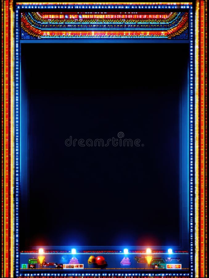 Retro Arcade Advertisement Frame with Blinking Pixel Border Showcasing ...