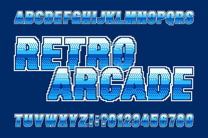 Retro Arcade Alphabet Font. Pixel Gradient Letters and Numbers. Stock ... Retro Arcade Alphabet Font. Pixel Gradient Letters and Numbers. Stock ...