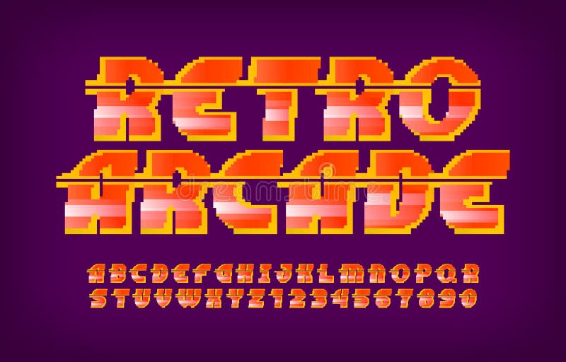 Retro Arcade Alphabet Font. Pixel Gradient Letters and Numbers Stock ...