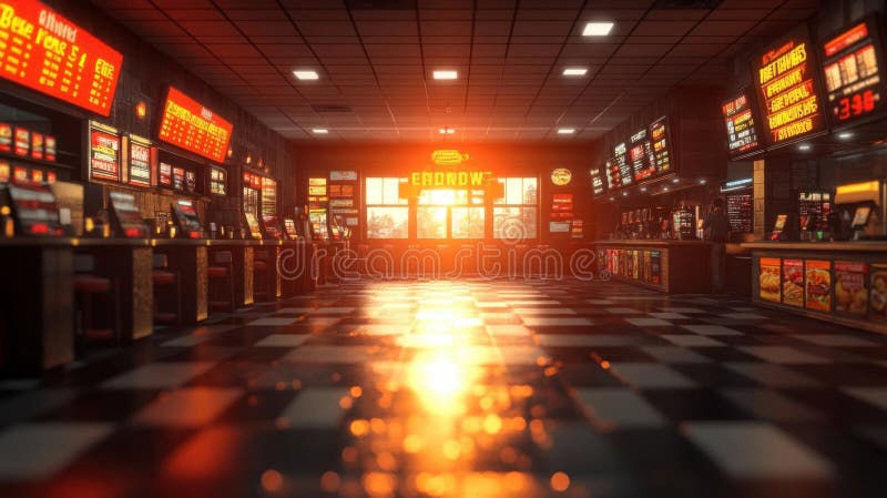Retro Arcade Diner Sunset Glow Stock Illustration - Illustration of ...