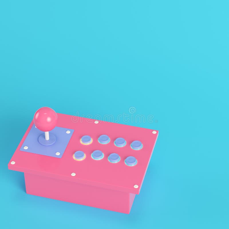 Retro Arcade Game Controller on Bright Blue Background in Pastel Colors ...
