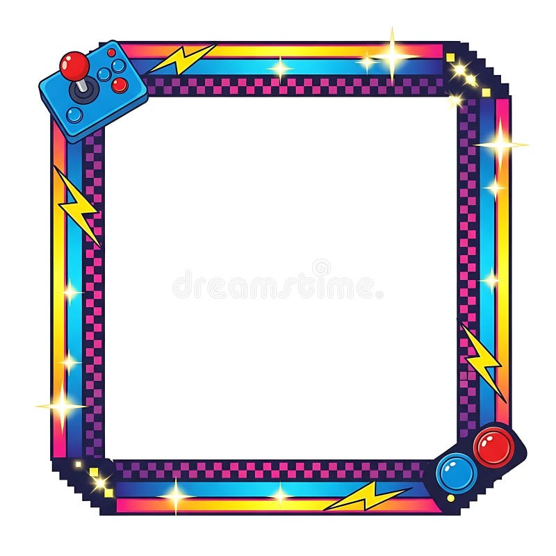 Retro Arcade Game Frame with Joysticks and Lightning Accents Isolated ...