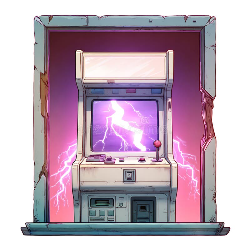 Retro Arcade Game Machine with Lightning Illustration a Stylized ...